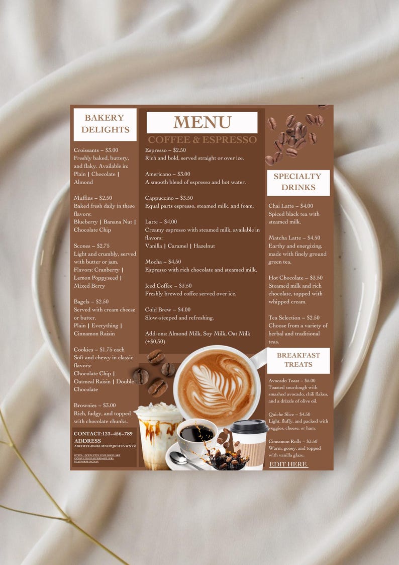 Editable Restaurant Menu Template Customizable Food Menu Design Perfect ...