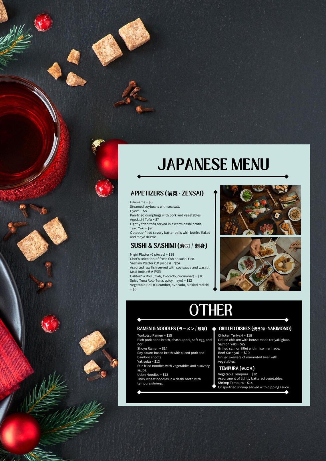 Editable Restaurant Menu Template Customizable Food Menu Design Perfect ...