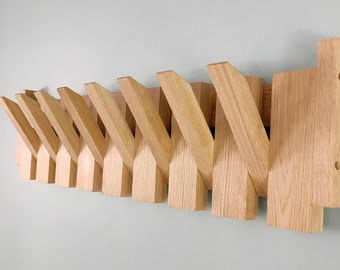 Piano Oak With Oak Hook 2-tiers Coat Rack, Modern Wood Wall Hanger ...