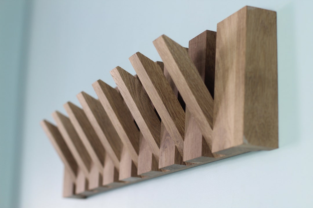 Oak Wall Coat Rack: Flip Down Hooks, Wall Mounted Organizer - Etsy