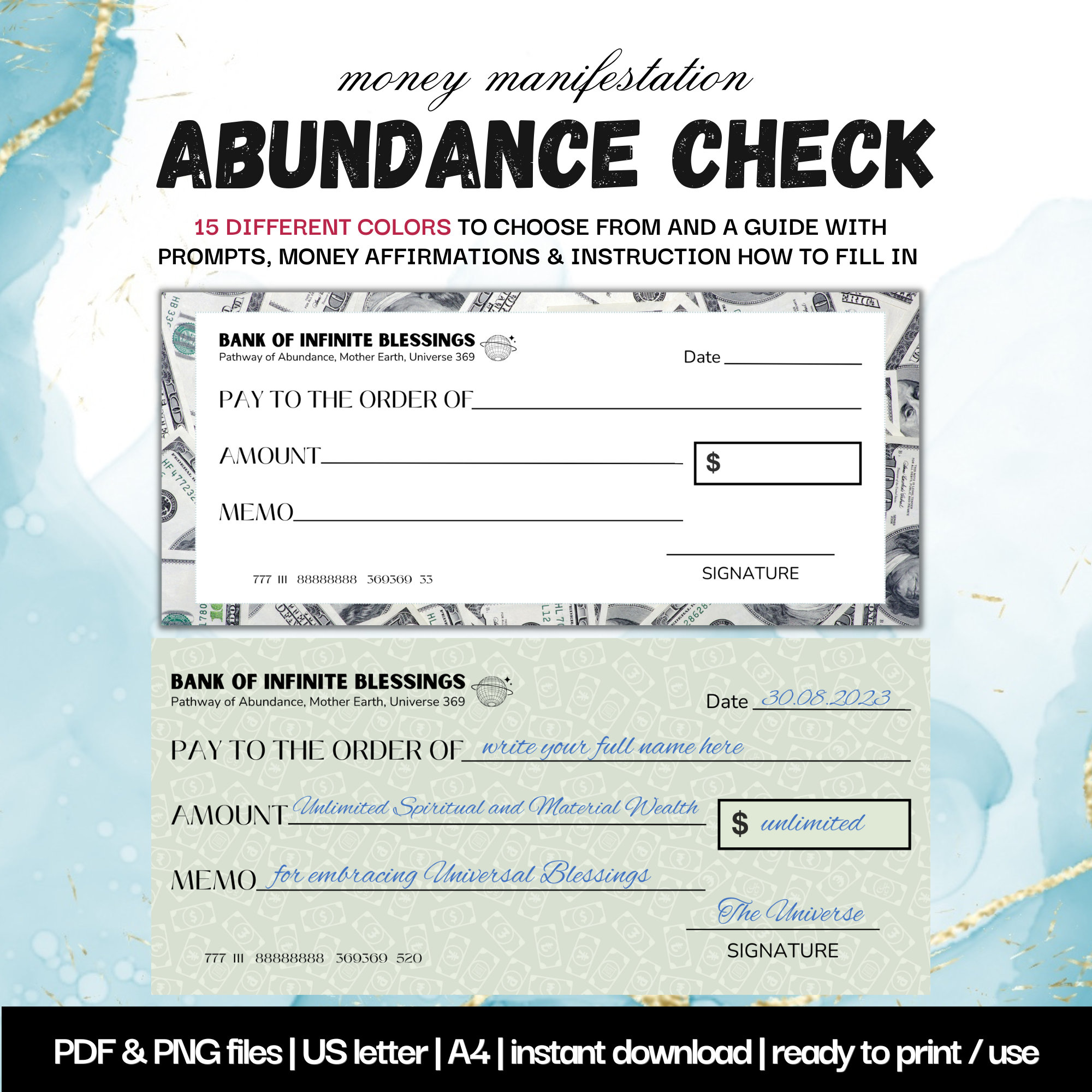 Money Manifestation Check | Printable Financial Freedom | Abundance ...