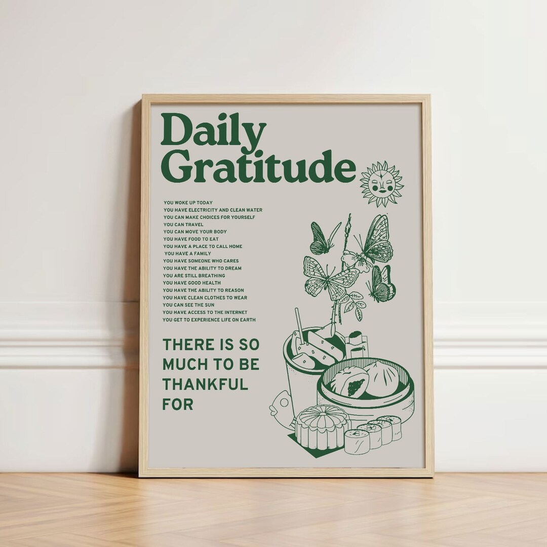 Daily Gratitude Poster Motivational Wall Art Gratitude - Etsy