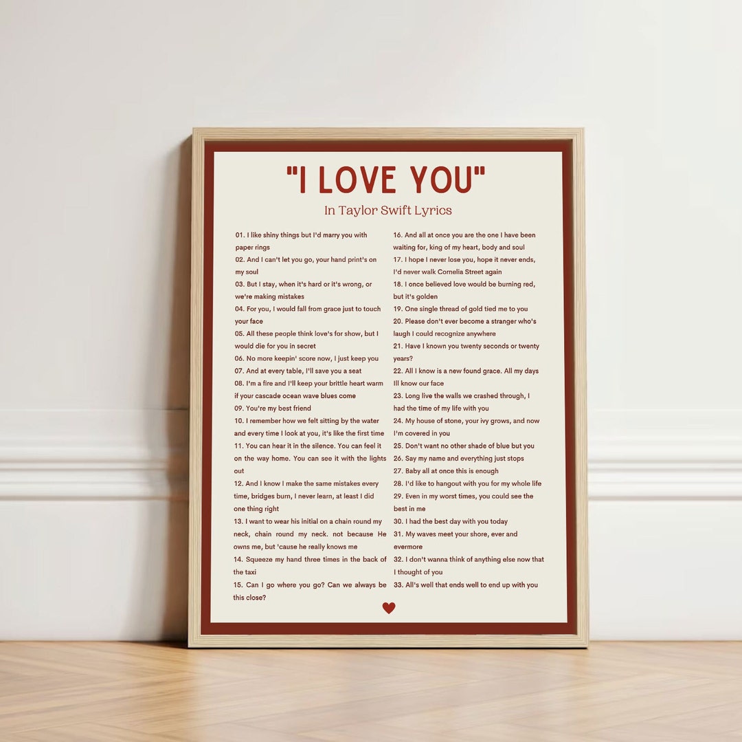I Love You in TS Poster Retro Lyrics Poster Taylor Wall Art - Etsy