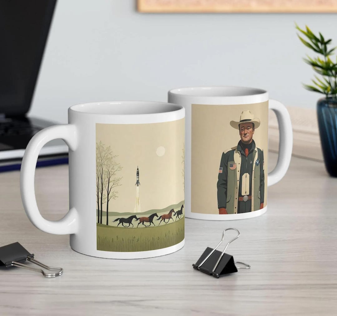 John Wayne 11oz Space Launch Ceramic Mug: Wes Anderson Style Art - Etsy