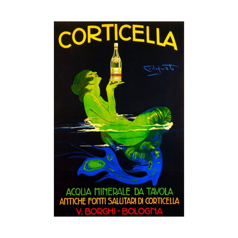Vintage Italian Mermaid Poster: Corticella Mineral Water Ad (12x18) - Etsy
