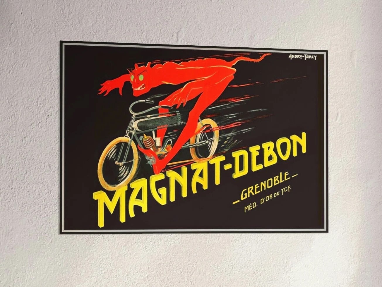 Magnat Debon 1912 Motorcycle Devil Rider Advertising Retro Print Art By Pierre Andrey Farcy