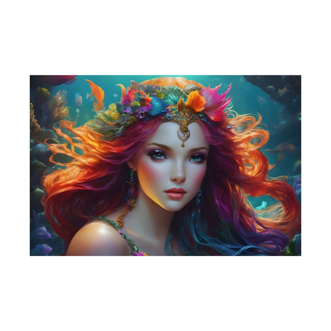 Colorful Mermaid Art Print, Matte Horizontal Posters - Underwater Decor ...