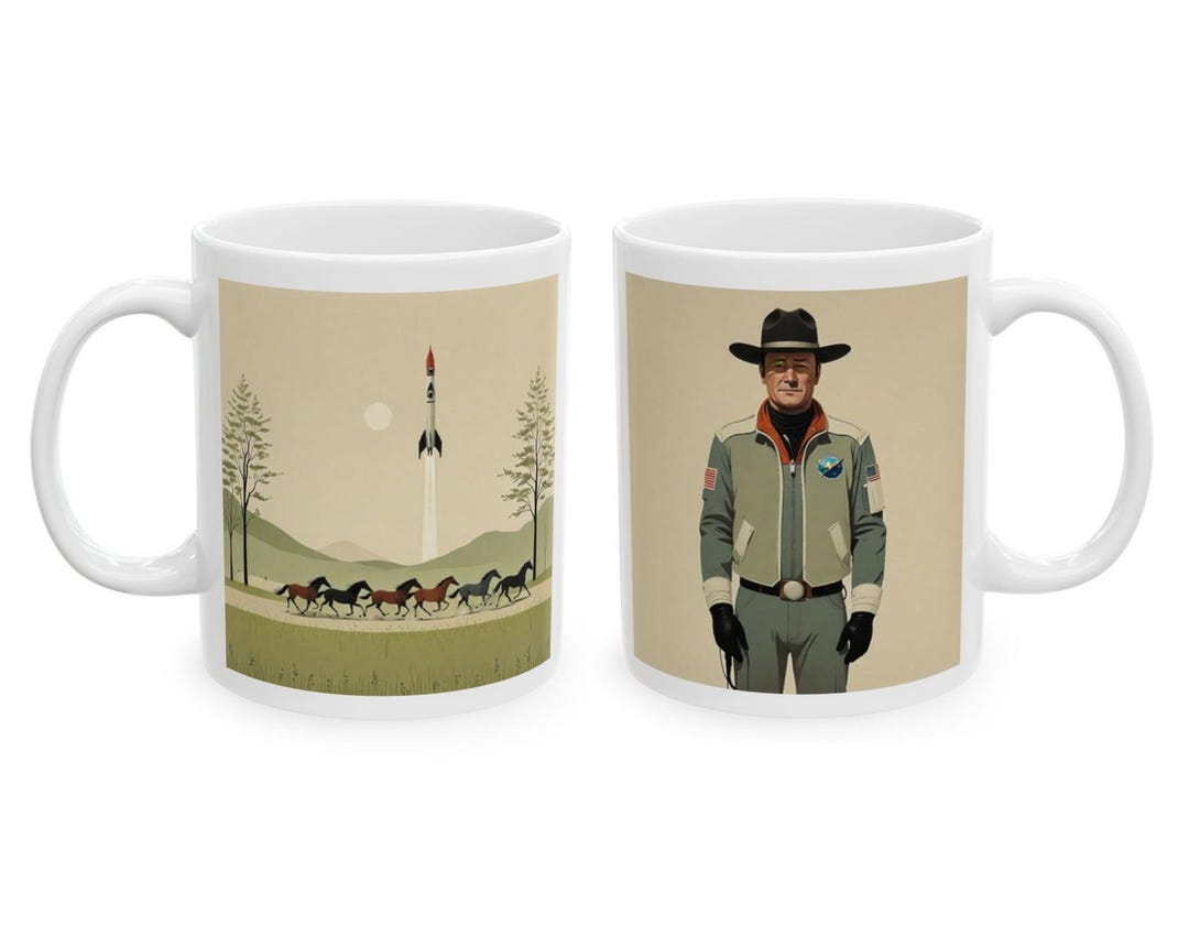 John Wayne 11oz Space Launch Mug: Wes Anderson Style Art, Horse Scene ...