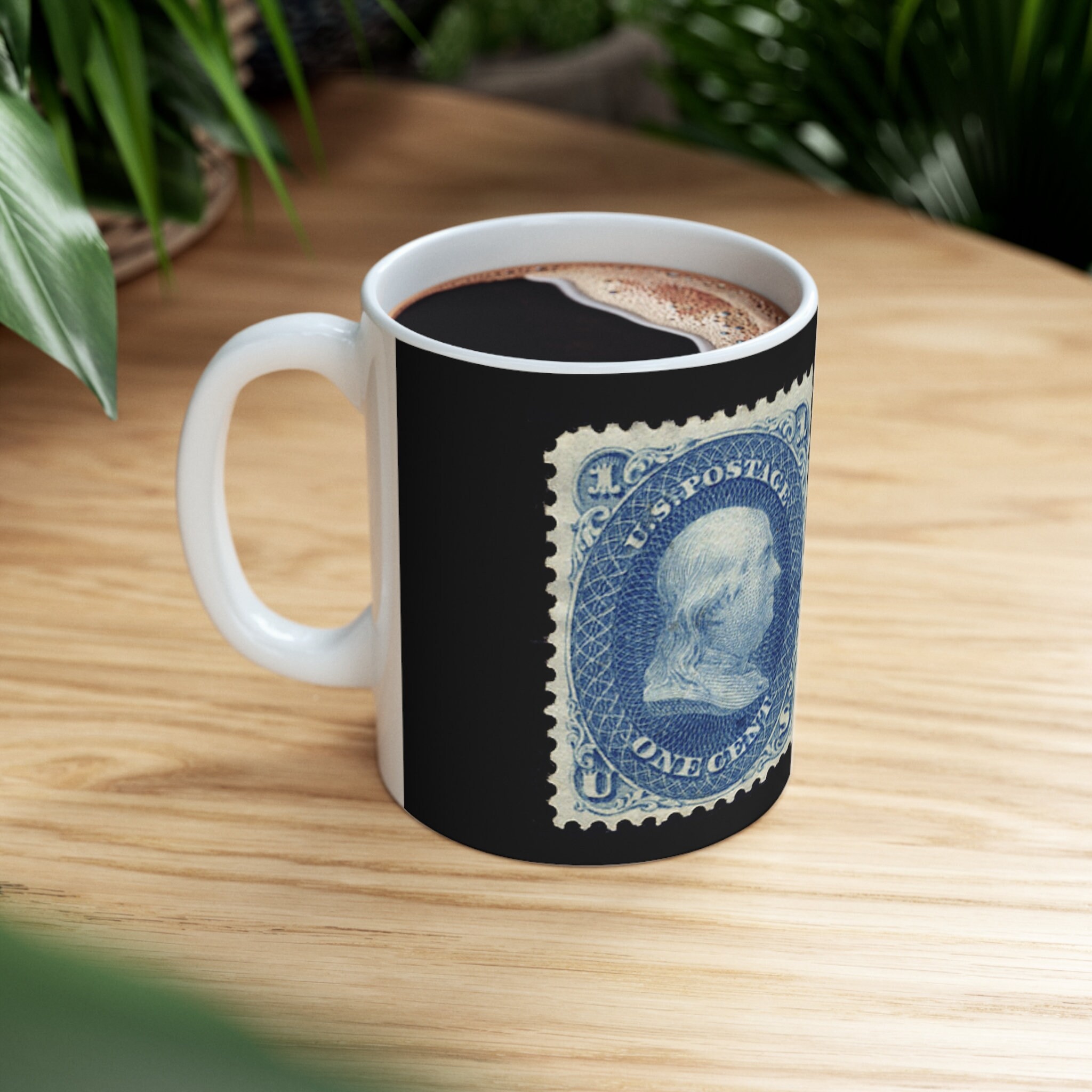 1861-66 1c Stamp Franklin Blue, 1867 3c Washington Red 11oz Ceramic Mug ...