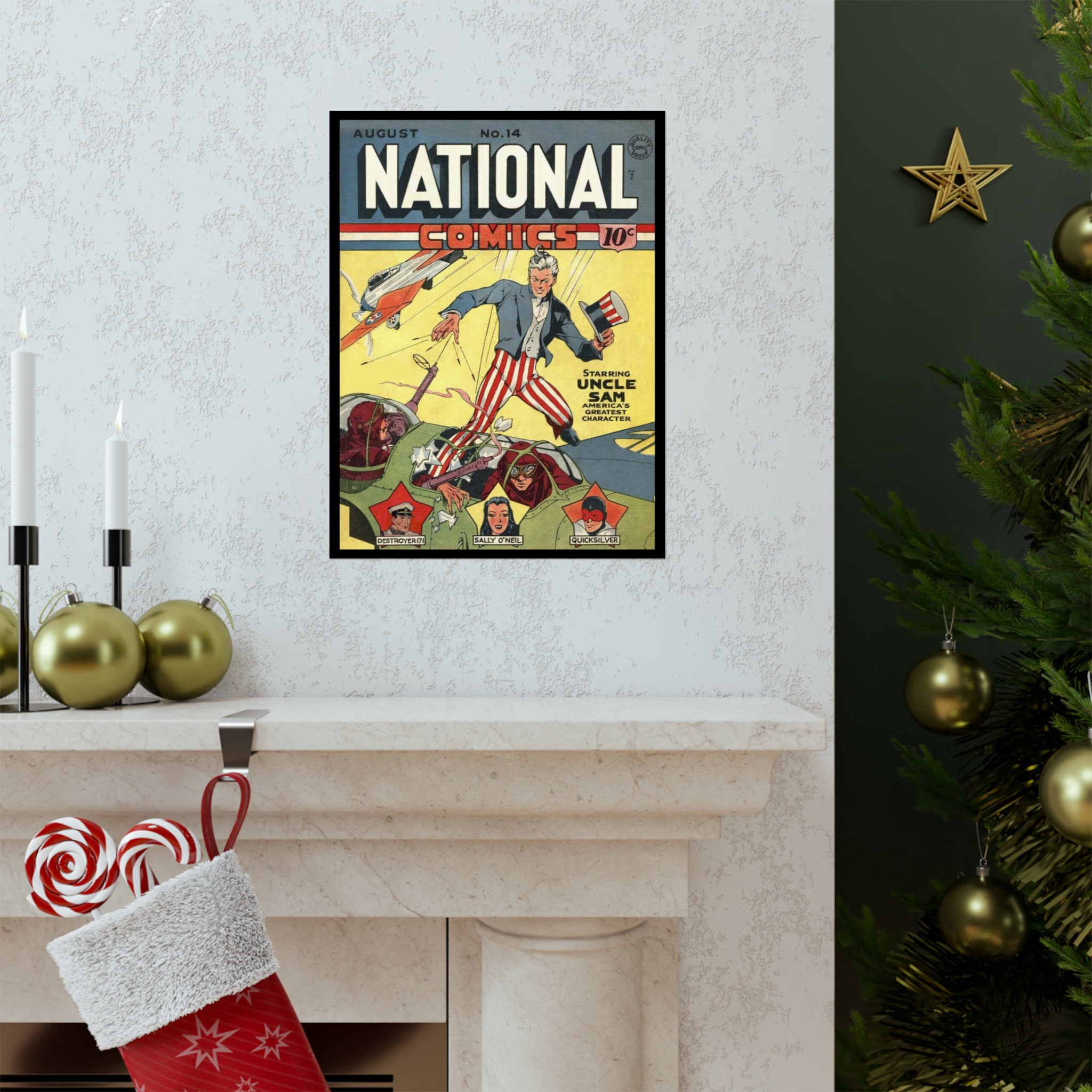 National Comics 14 1941 Premium Matte Poster Uncle Sam Lou Fine Superhero World War II Cover ...