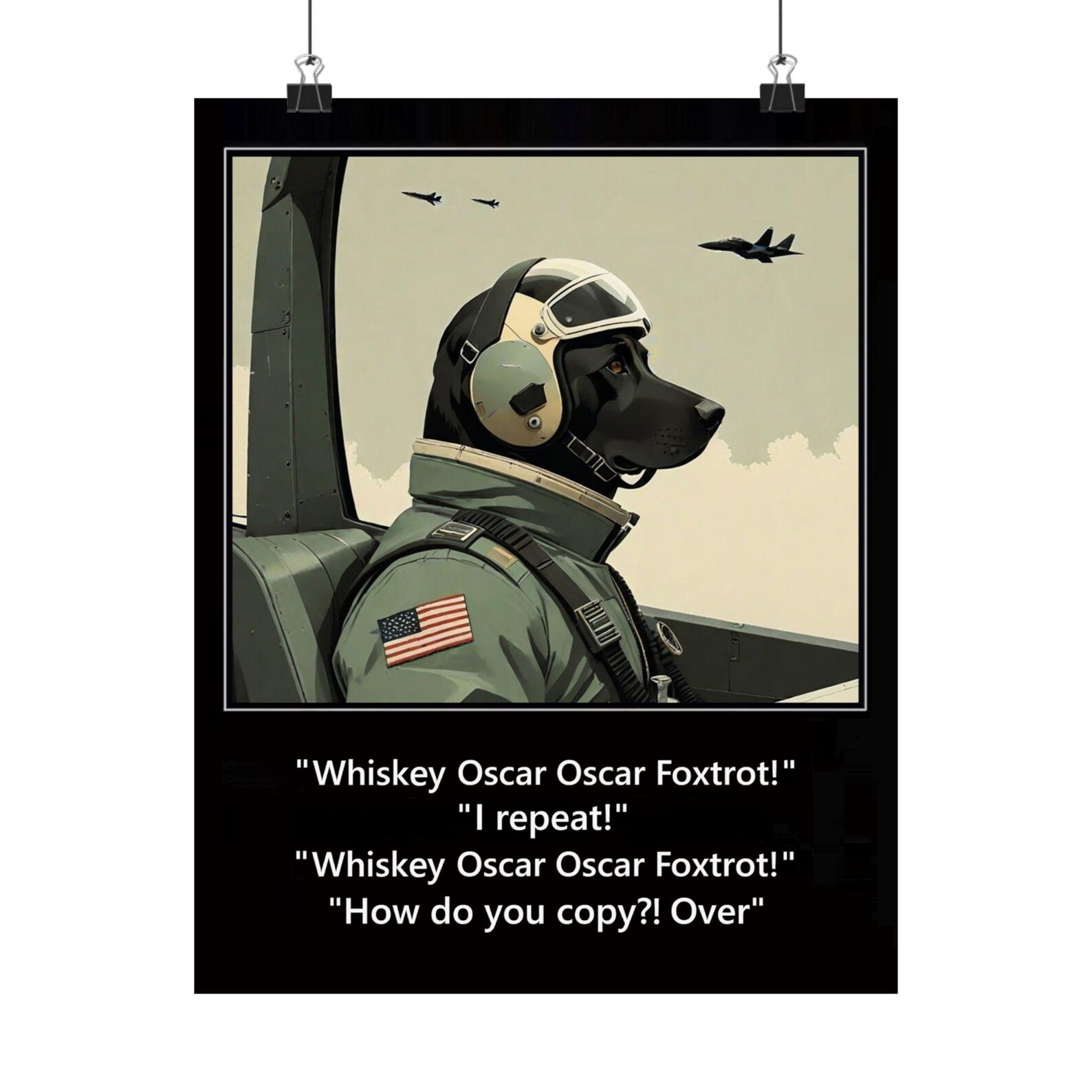 Black Lab Fighter Pilot Print: Retro Aviation Art, Wes Anderson Style ...