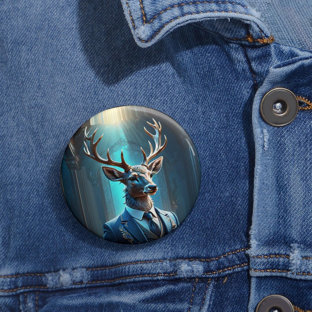 Deer in Blue Coat Pin Button: Nature Series Lapel Pin - Etsy