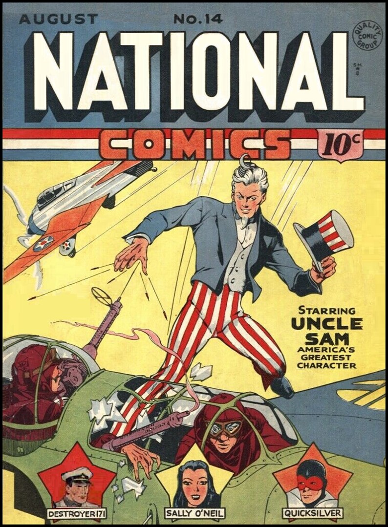 National Comics 14 1941 Uncle Sam Lou Fine Art Unisex Softstyle T-shirt Vintage Superhero WWII ...