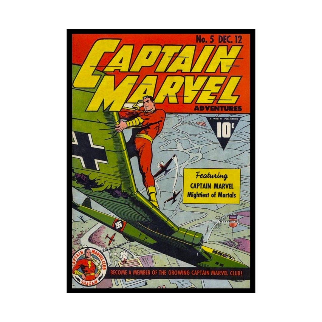 Captain Marvel Adventures 5 1941 Retro Print: World War II Comic Book ...