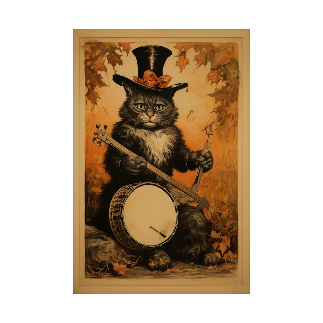 Vintage Cat Musician Poster: Banjo Playing Kitty Art Print (12x18) - Etsy