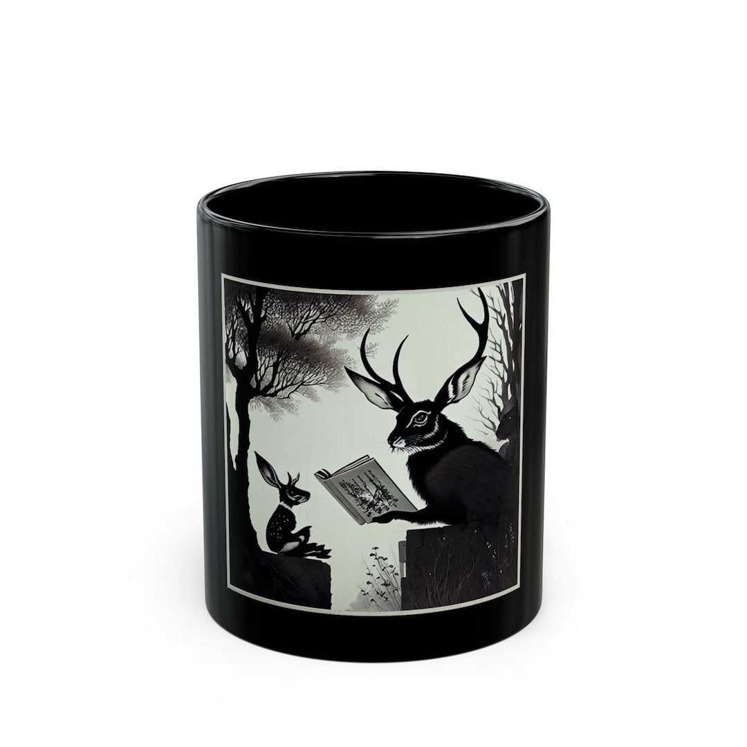 Jackalope Reading to Young Jack 11oz Black Ceramic Mug - Etsy