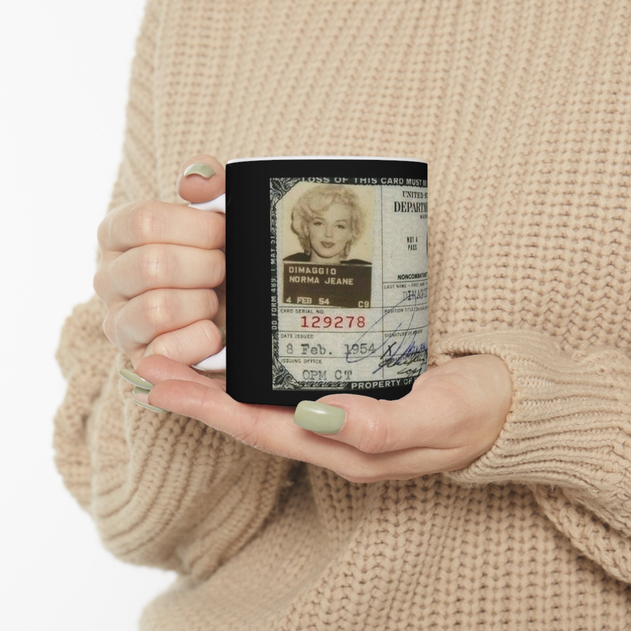 Marilyn Monroe Military I.D. Card 11oz Coffee Mug: Norma Jeane Dimaggio ...