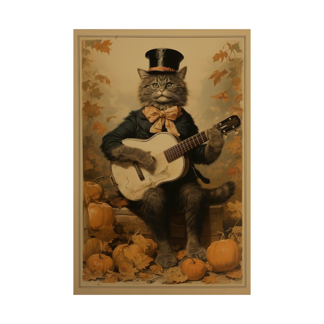 Vintage Cat Musician Poster: Retro Tabby Kitty Art Print (12x18) - Etsy