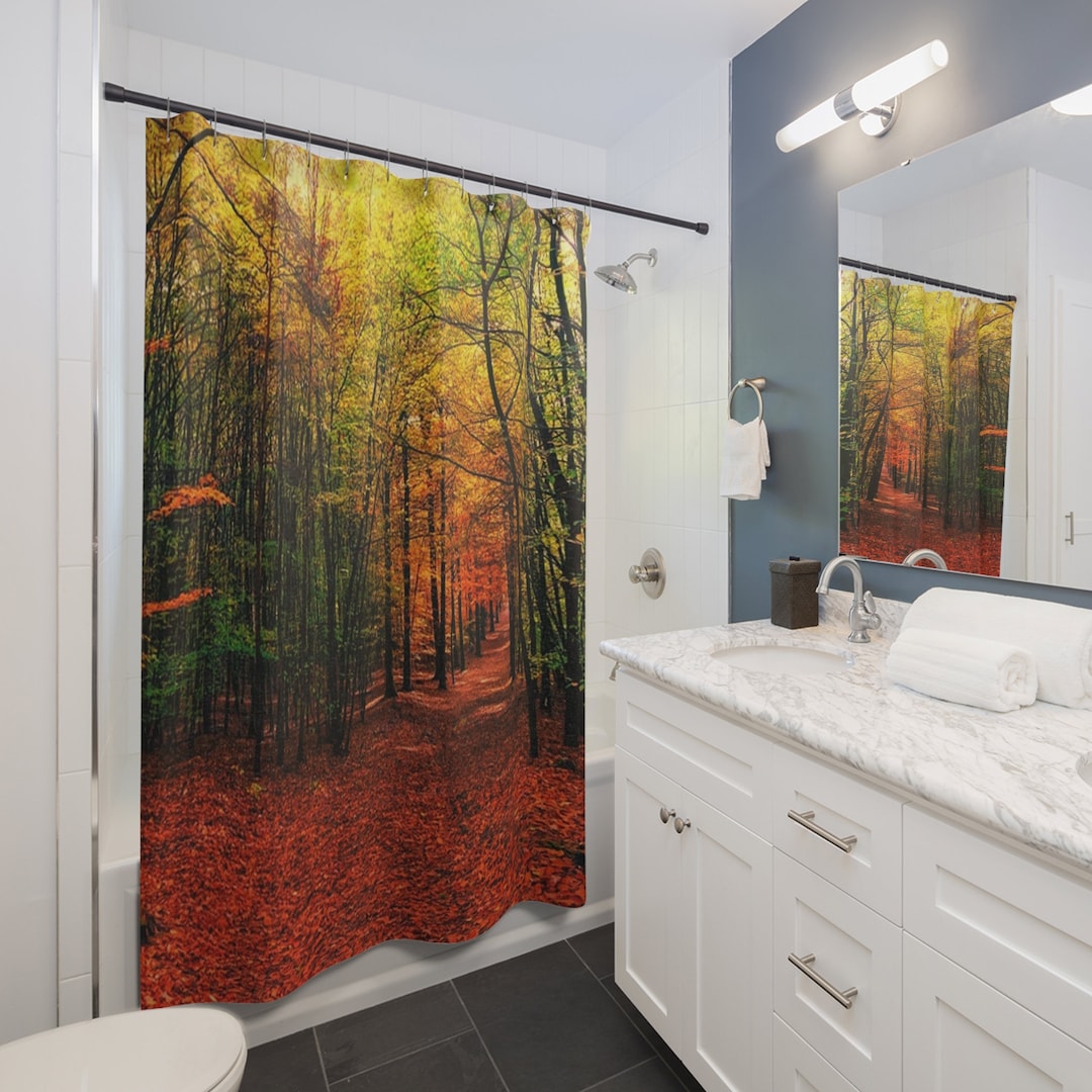 Autumn Forest Path Shower Curtain: Nature-inspired Bathroom Decor - Etsy