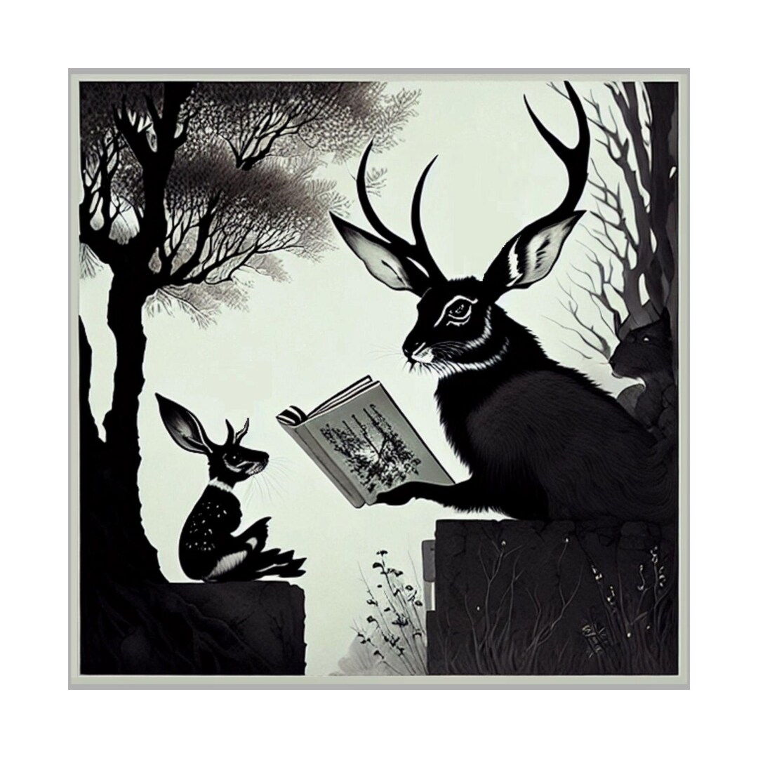 Jackalope Reading to Young Jackalope | Premium Matte Poster | Mythical ...