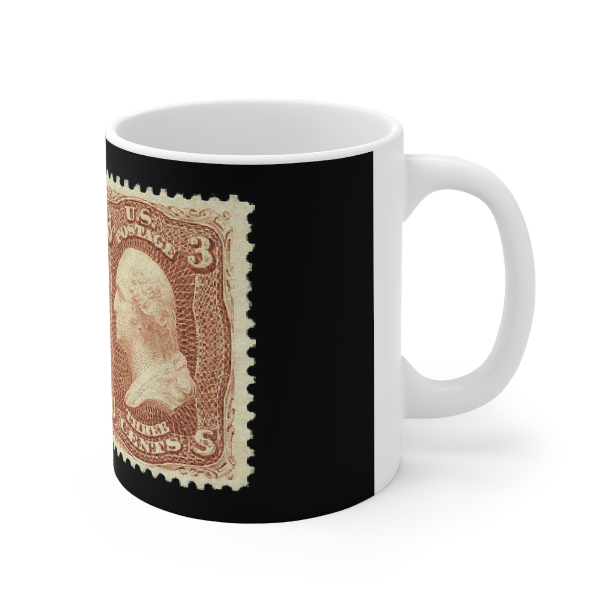 1861-66 1c Stamp Franklin Blue, 1867 3c Washington Red 11oz Ceramic Mug ...
