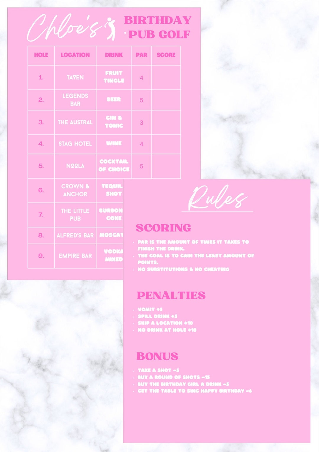 Pub Golf Birthday Girl Scorecard Etsy pub-golf-birthday-girl-scorecard-etsy
