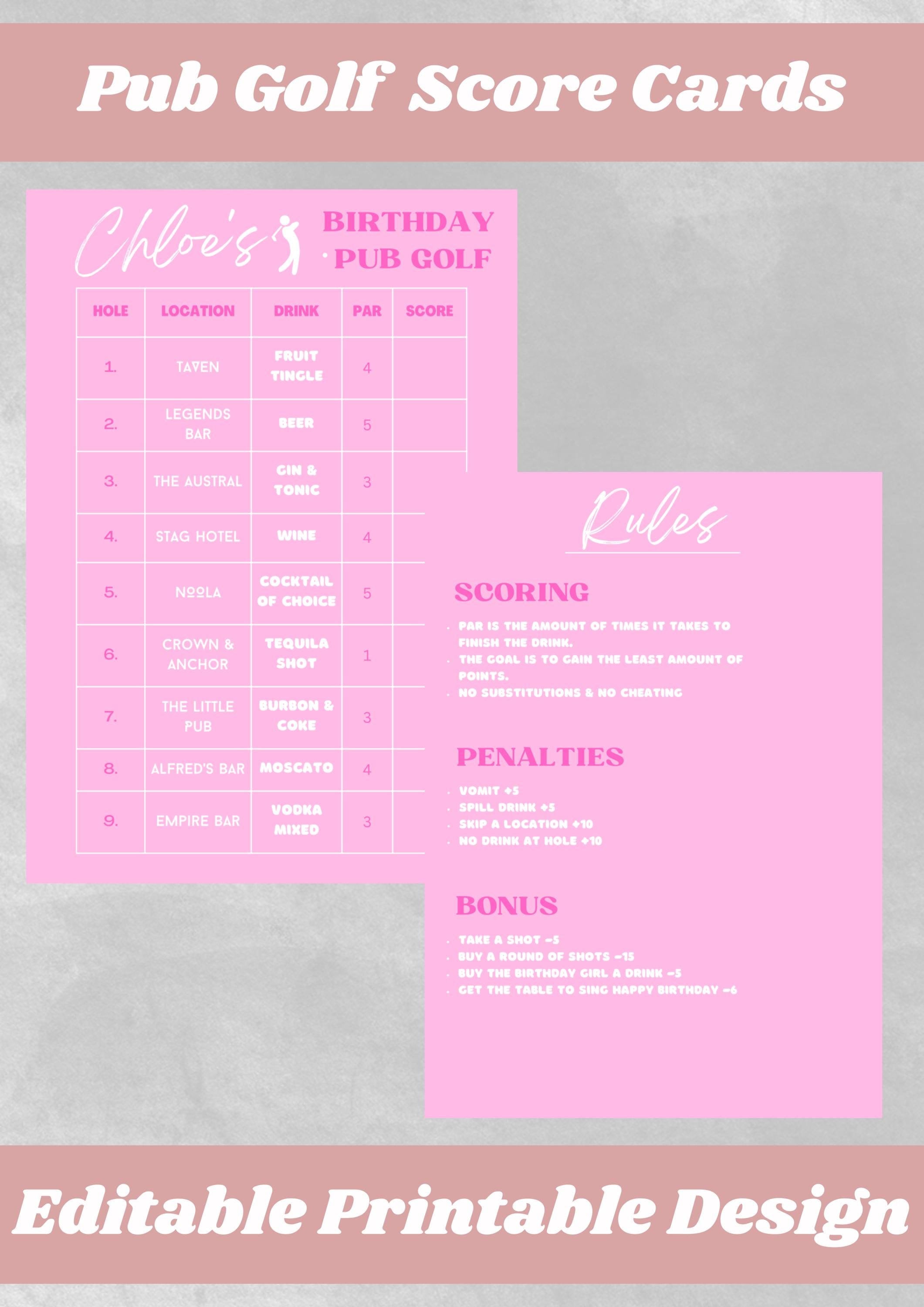 Pub Golf Birthday Scorecard - Etsy