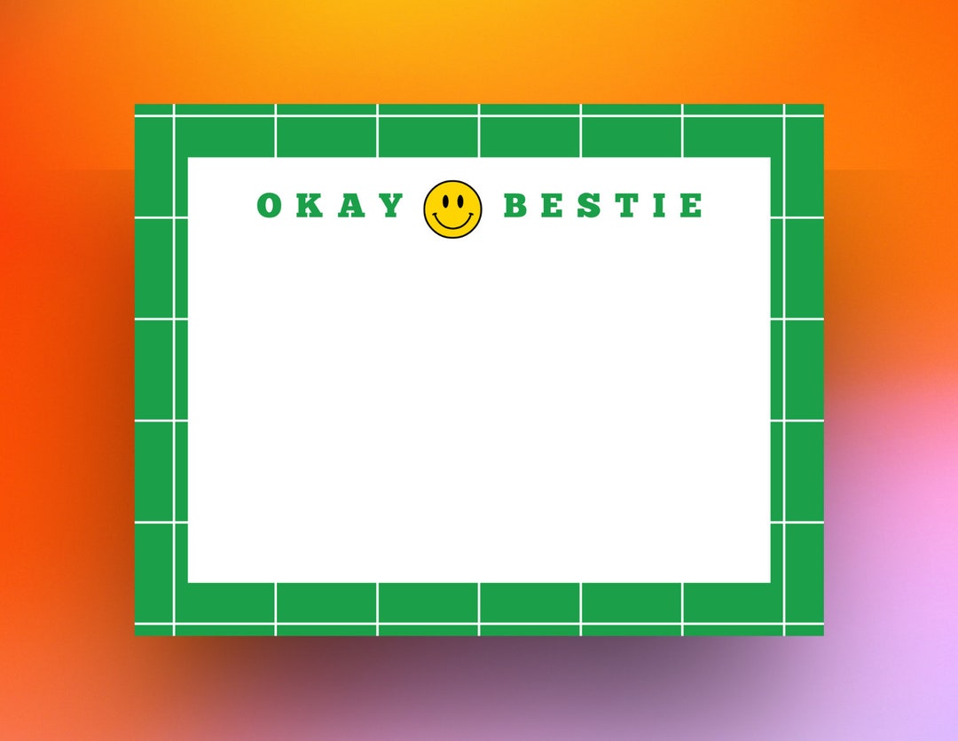 Modern 5 X 7 Okay Bestie Note Card Printable, Smiley Face, Y2K, Tiktok ...