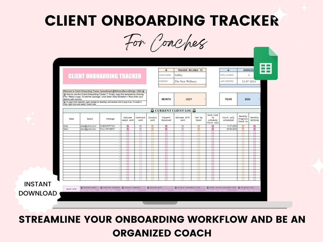Client Onboarding Tracker Spreadsheet for Coaches, Coaching Tracker ...