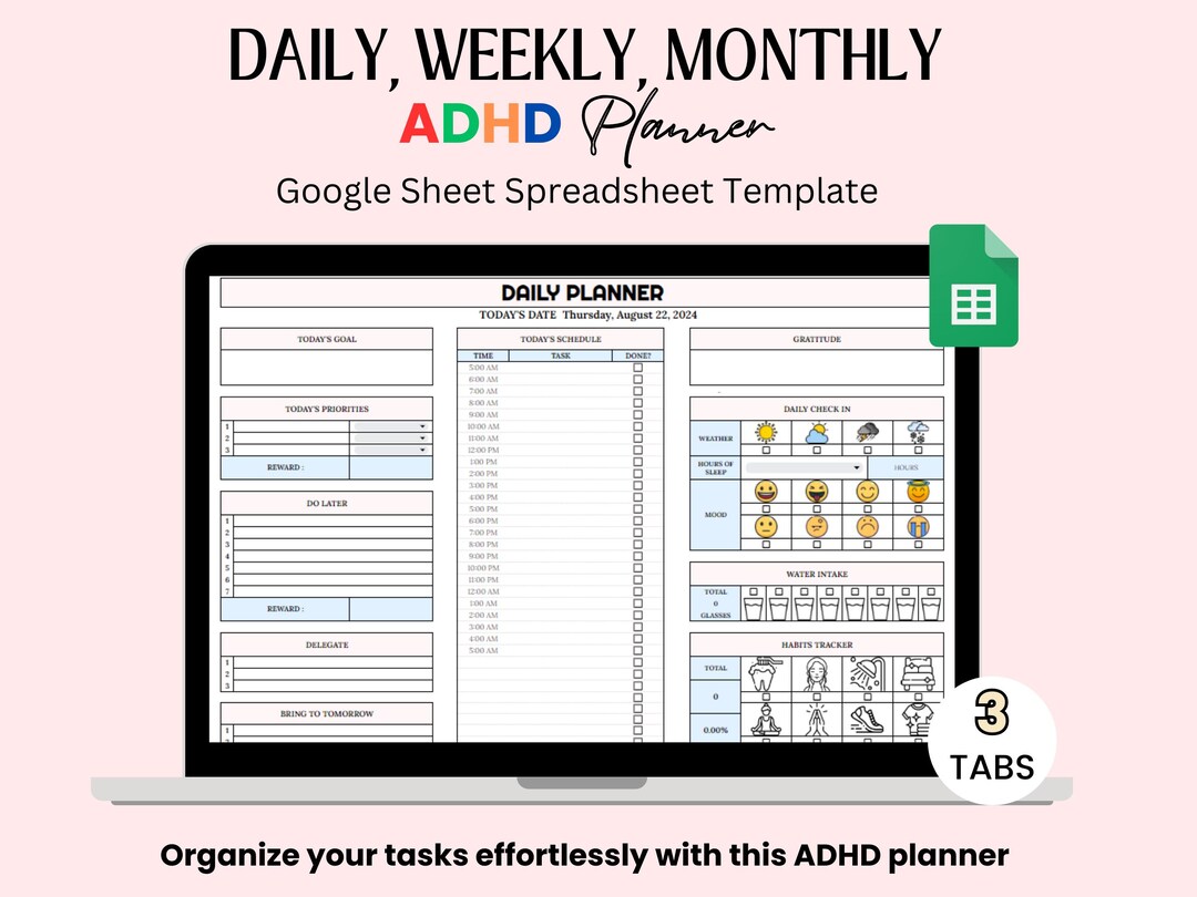 Daily Spreadsheet Google Sheet Monthly Calendar Template, Daily Weekly ...