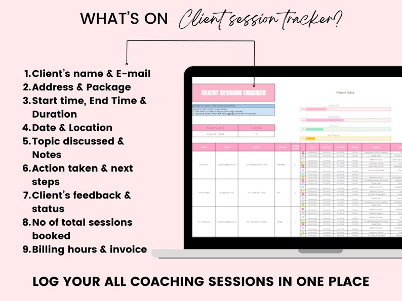 Client Session Tracker Google Spreadsheet for Coaches, Coaching Tracker ...