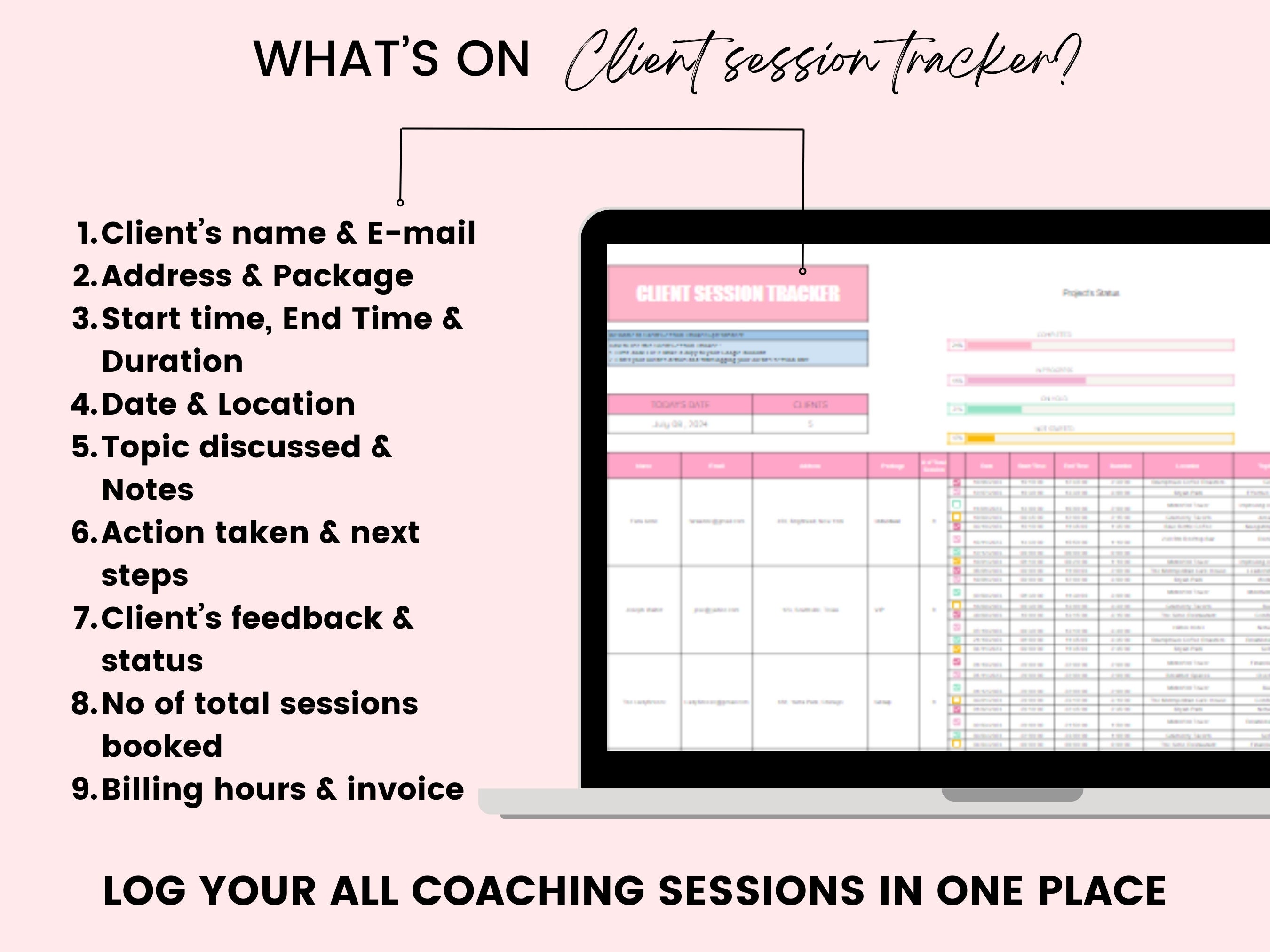 Client Session Tracker Google Spreadsheet for Coaches, Coaching Tracker ...