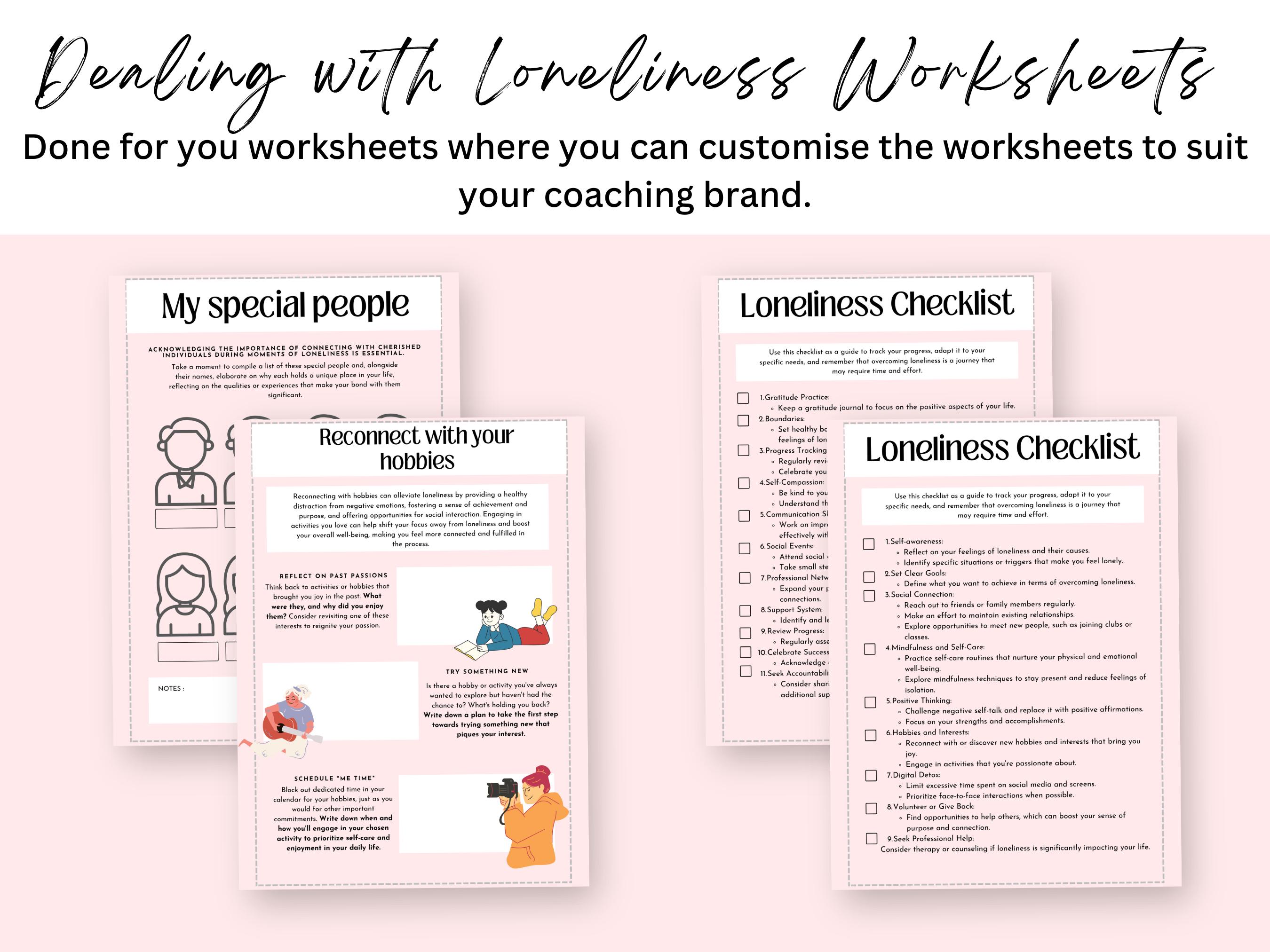 Dealing With Loneliness Worksheets and Workbook for Adults and Teens ...