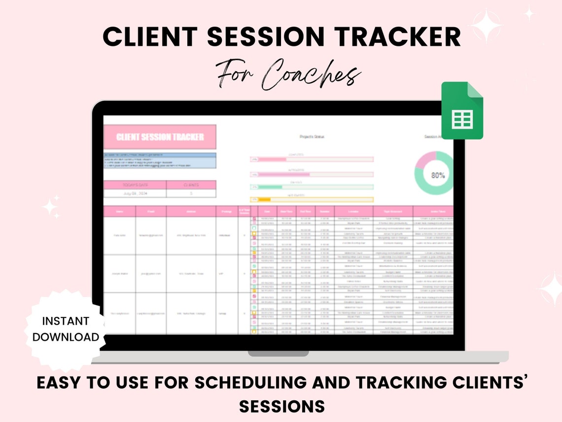 Client Session Tracker Google Spreadsheet for Coaches, Coaching Tracker ...