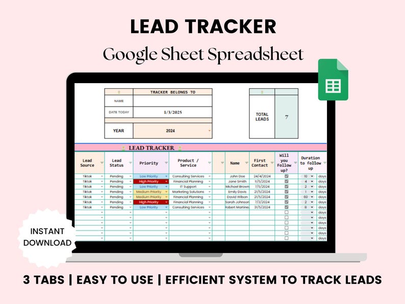 Lead Tracker Google Sheets Spreadsheet for Coaches, Client List ...