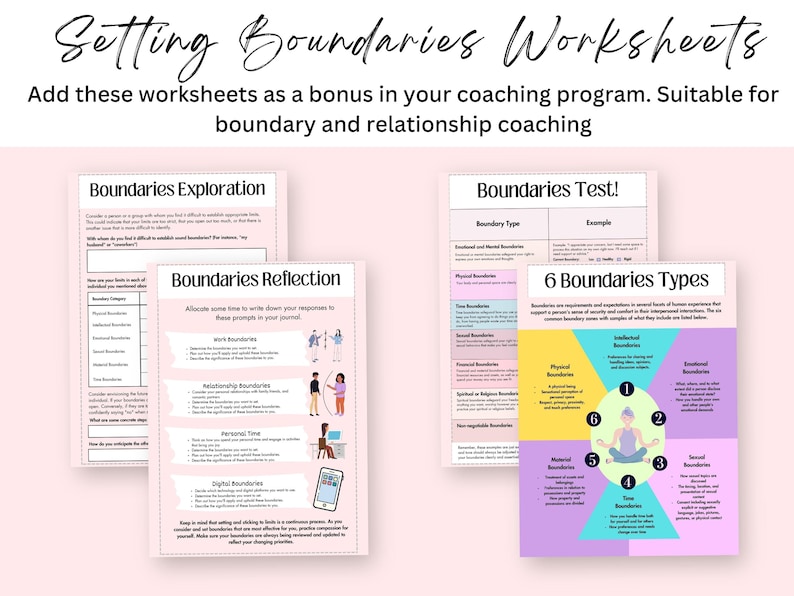 Setting Boundaries Worksheets and Workbook for Adults and Teens, Therapy Worksheets, Setting ...