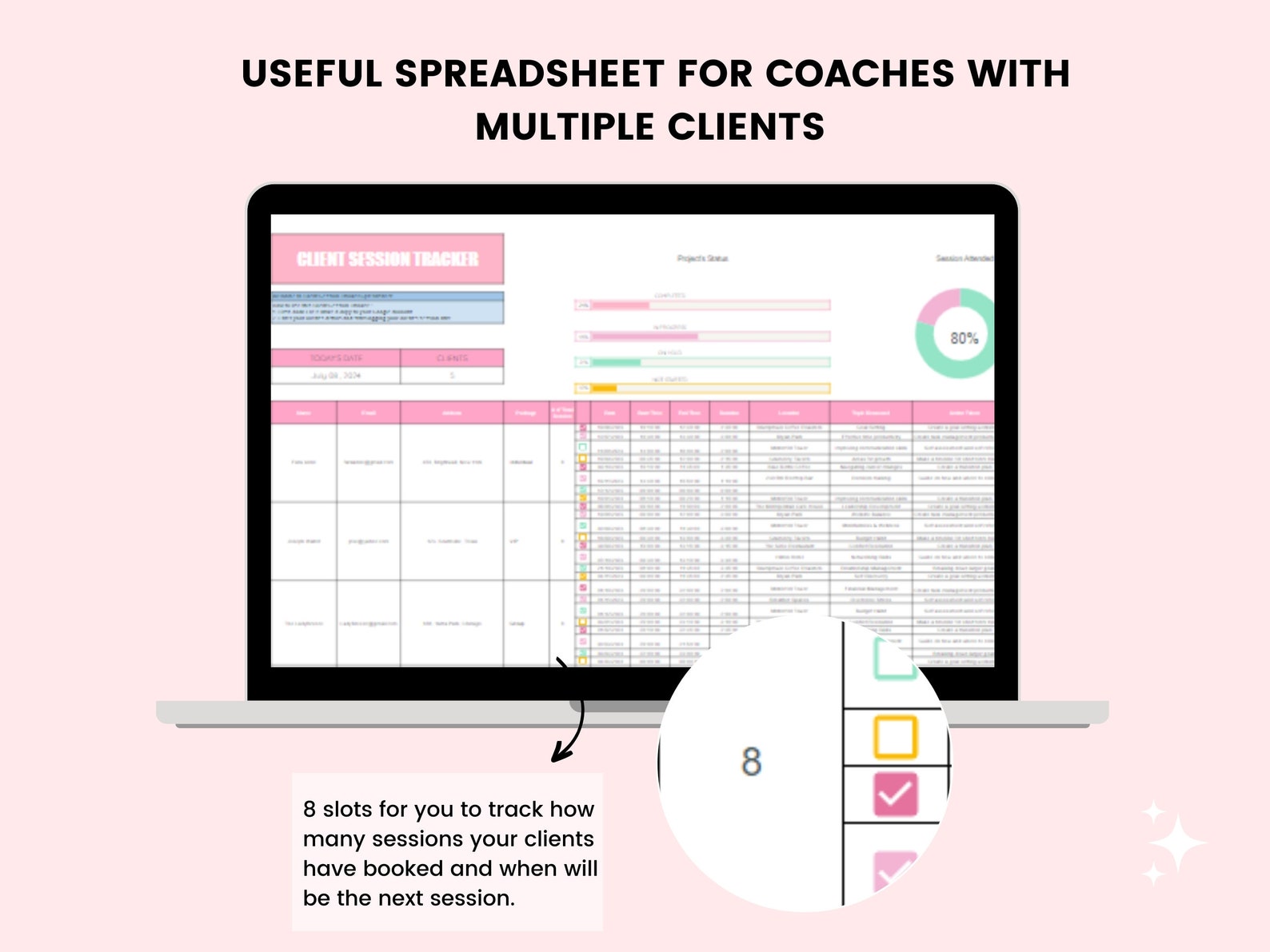 Client Session Tracker Google Spreadsheet for Coaches, Coaching Tracker ...