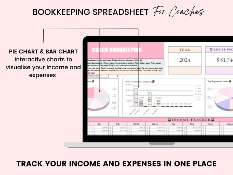 Bookkeeping Spreadsheet for Coaches, Revenue, Income and Expense ...