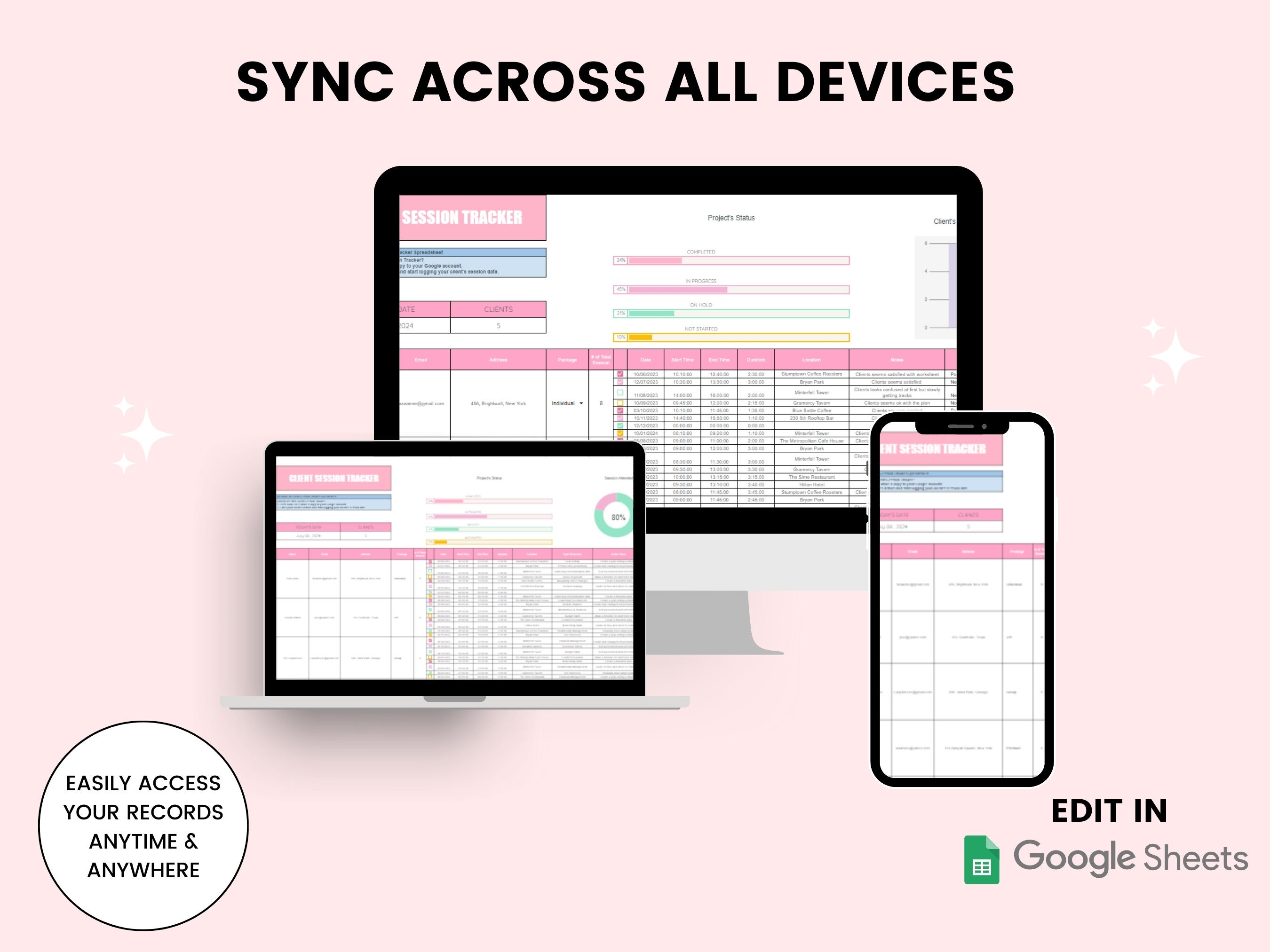 Client Session Tracker Google Spreadsheet for Coaches, Coaching Tracker, Client Management ...