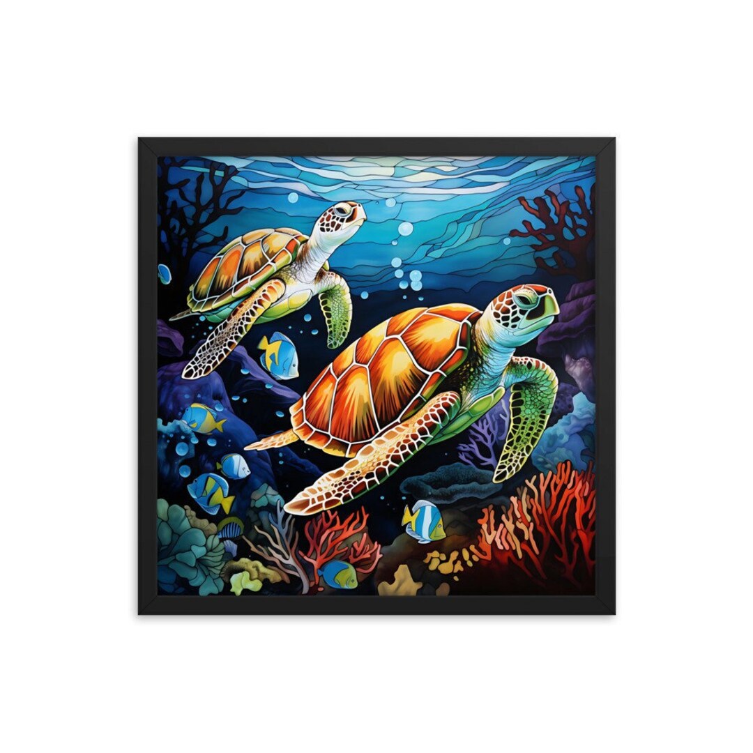 Underwater Turtles | Framed Wall Art | Framed Paper Print - Etsy