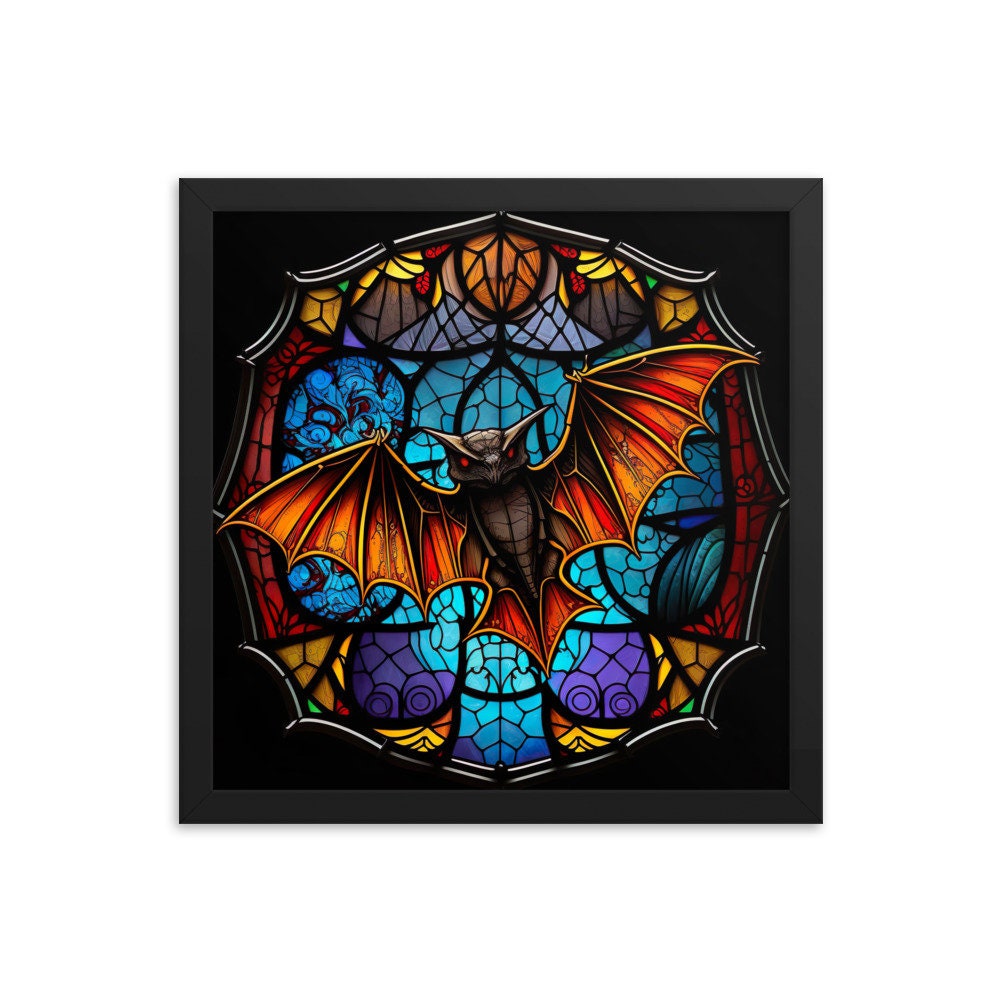Bat in Stained Glass Inspired Wall Art Framed Paper Print Poster - Etsy