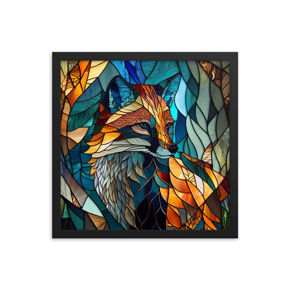 Fox in Stained Glass Art Style Framed Poster - Etsy