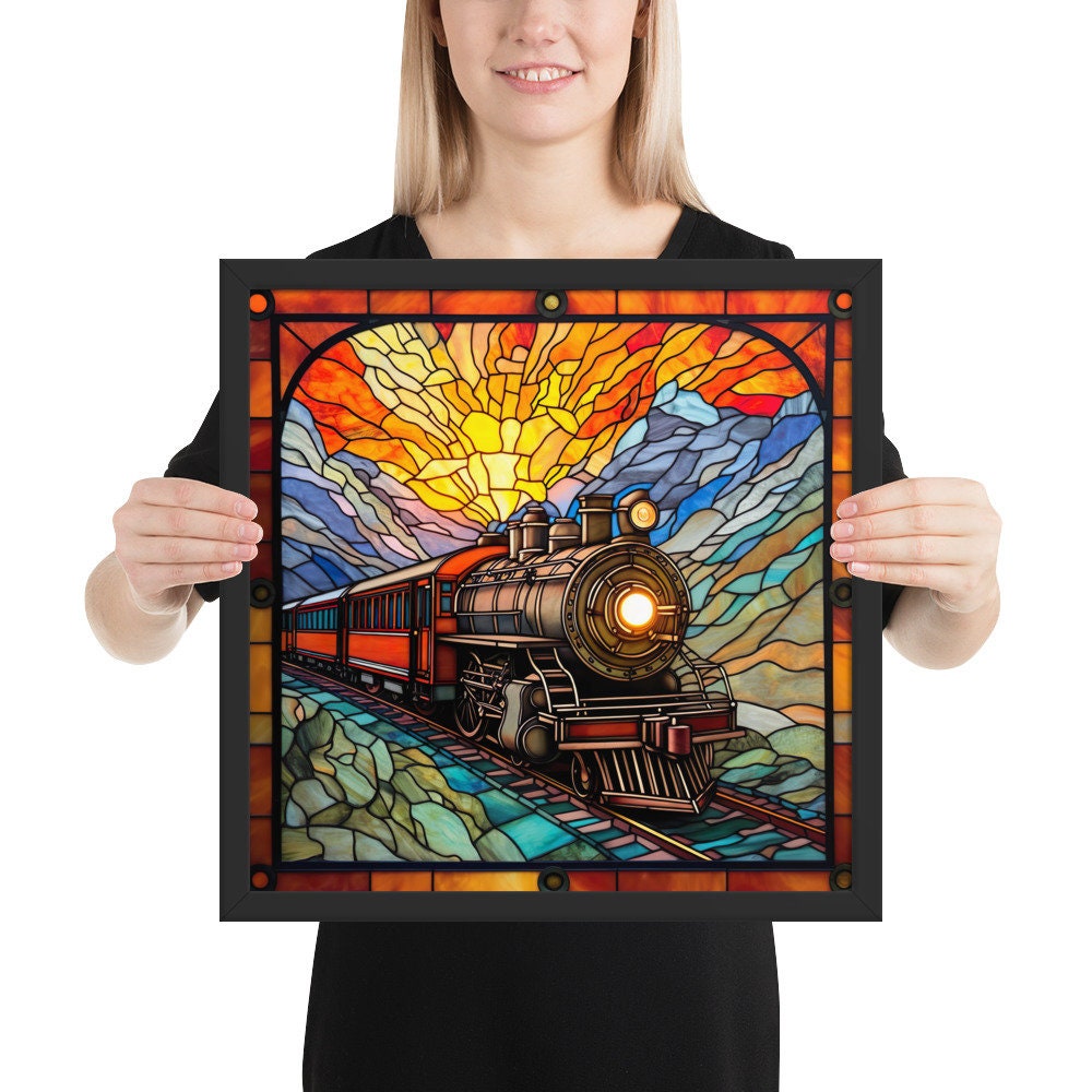 Train Wall Art | Stained Glass Style | Multiple Sizes and Color Frames ...