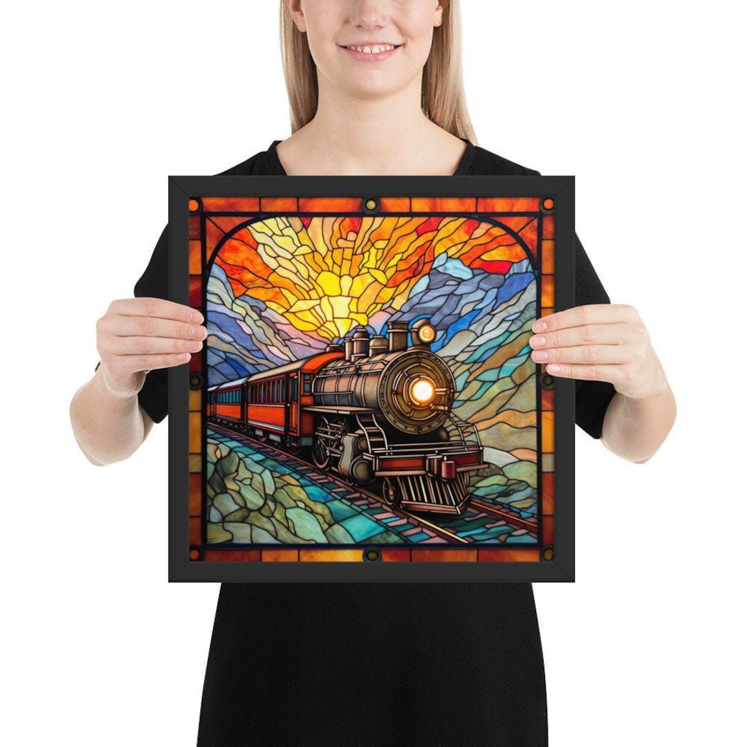 Train Wall Art | Stained Glass Style | Multiple Sizes and Color Frames ...