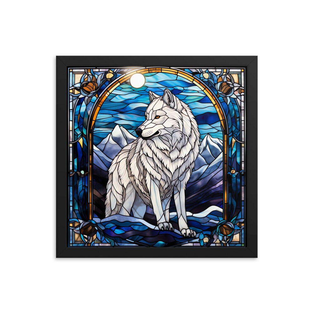 Framed Arctic Wolf Wall Art Framed Poster in Unique Stained Glass ...