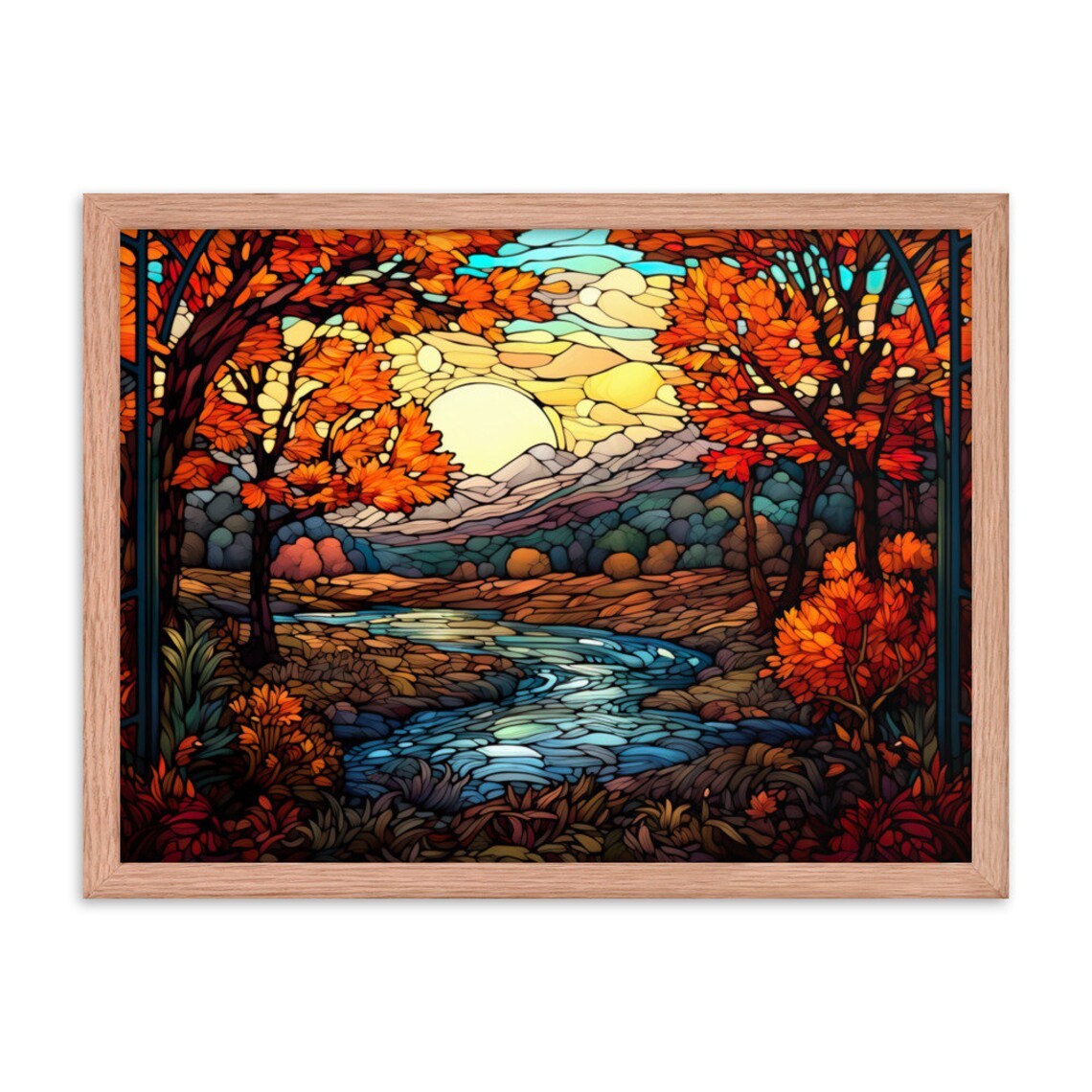 Fall-inspired Stained Glass Style Art Featuring Autumn Leaves and ...