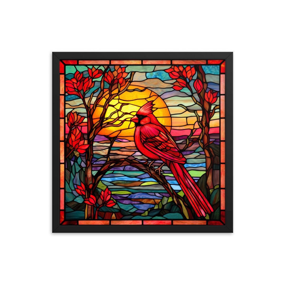 Cardinal Bird Wall Art | Stained Glass Inspired Art | Framed Poster - Etsy