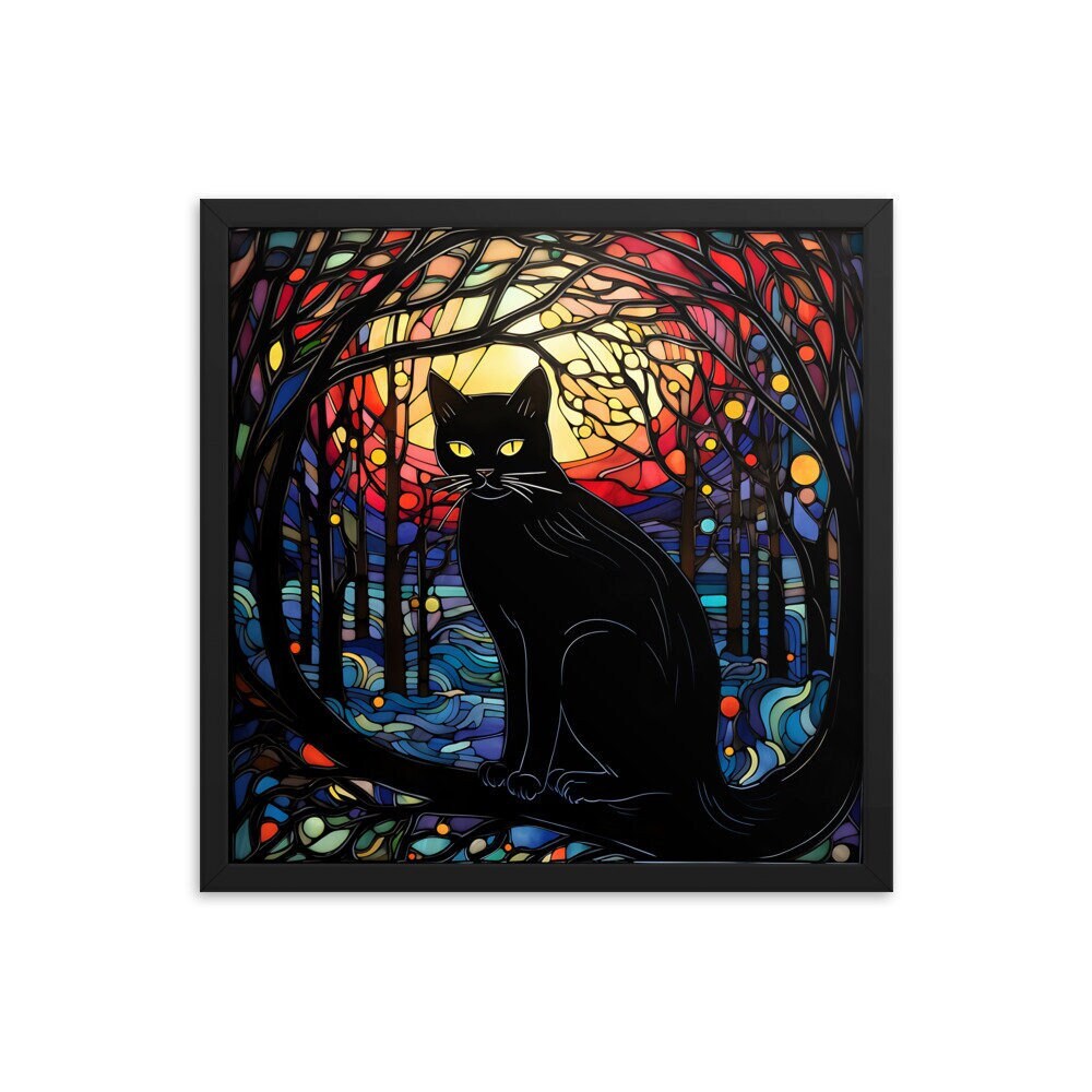 Black Cat Framed Paper Poster Halloween Wall Art Home Decor - Etsy