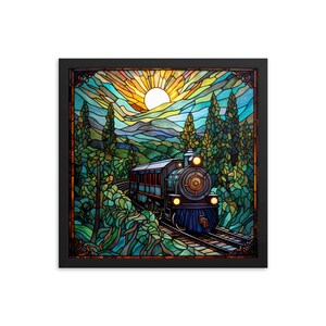 Train Framed Wall Art | Stained Glass Inspired Style | Train Framed ...