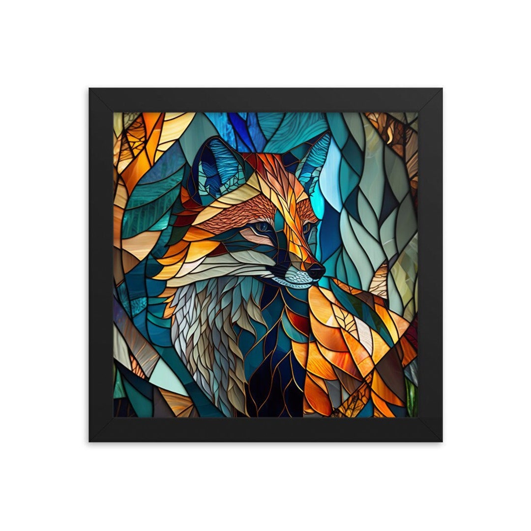 Fox in Stained Glass Art Style Framed Poster - Etsy